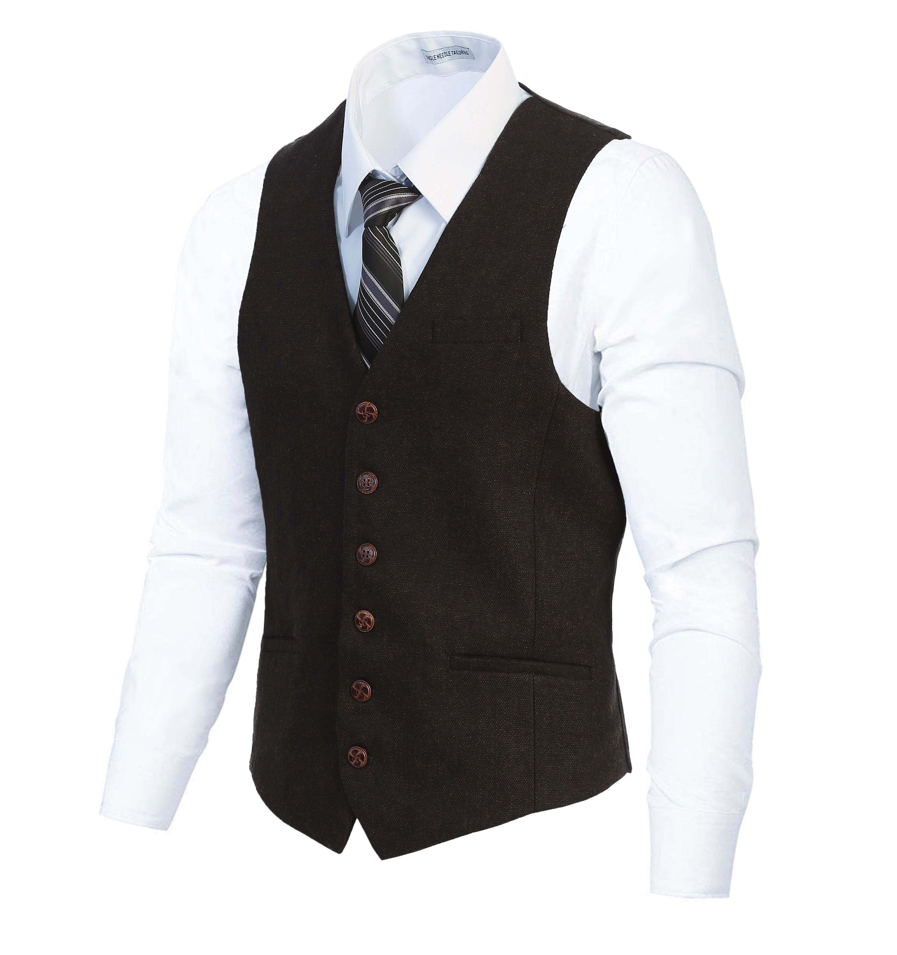 Gioberti Men's 6 Button Slim Fit Formal Herringbone Tweed Vest ...