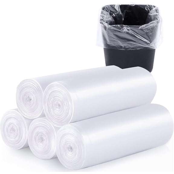 100 Count 8 Gallon Trash Bags Clear Medium Garbage Bags 1.1 mil Strong ...
