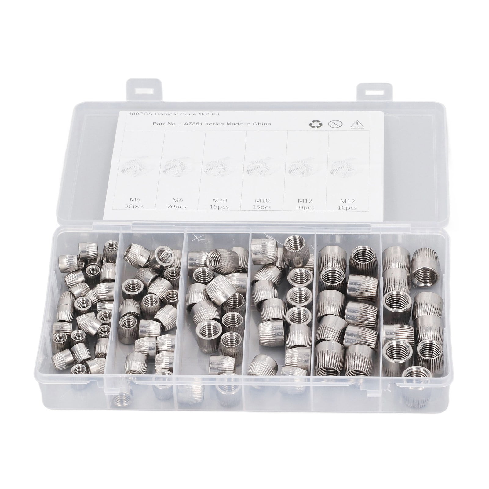 100 Uds. Tuerca cónica de acero inoxidable 304 6mm 8mm 10mm 12mm 4 tipos tuerca cónica de ...