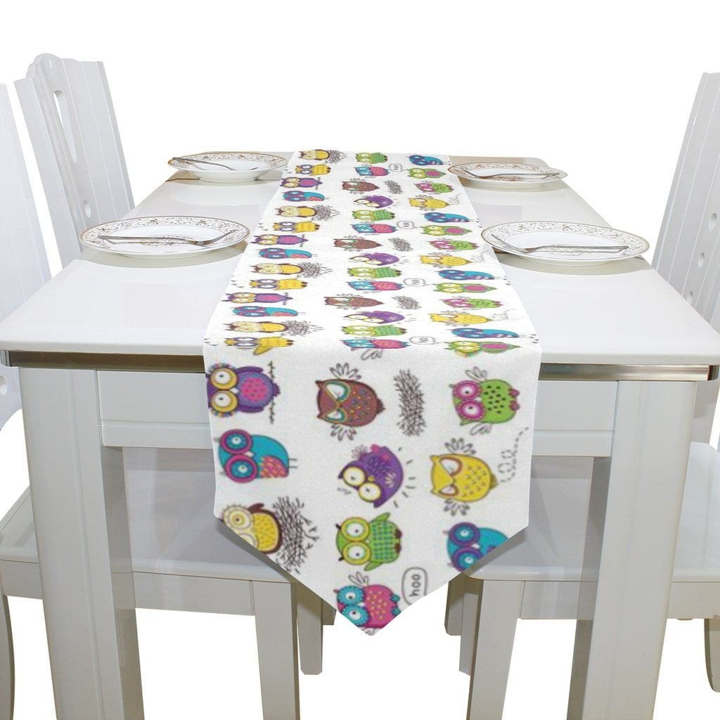 POPCreation Cute Owl Table Runner 13x90 Inches White Table Top ...