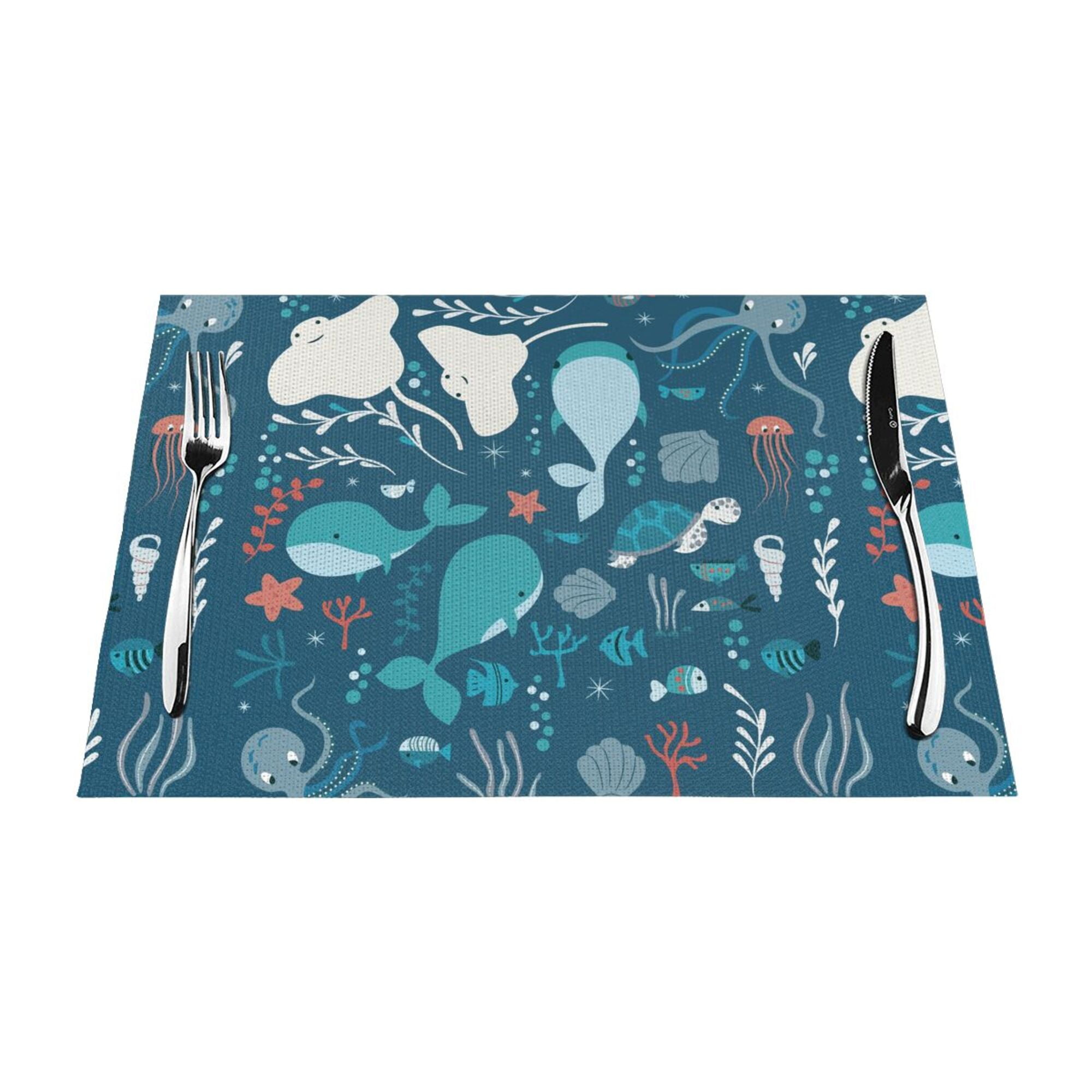 XMXY Woven Placemats Set of 4 PCS, Sealife Fish Whale Table Mats ...