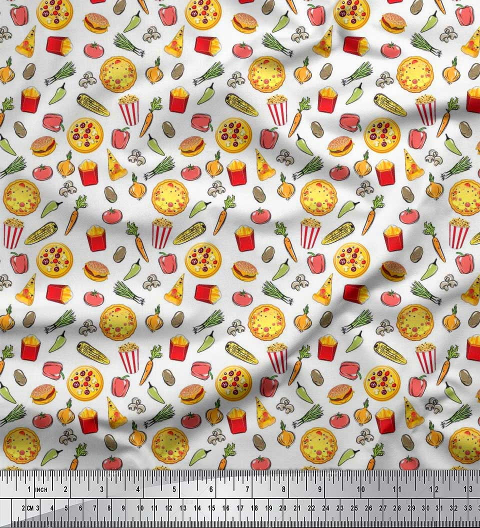 Soimoi Modal Satin Fabric Vegetable,Burger & Pizza Food Print Fabric by ...