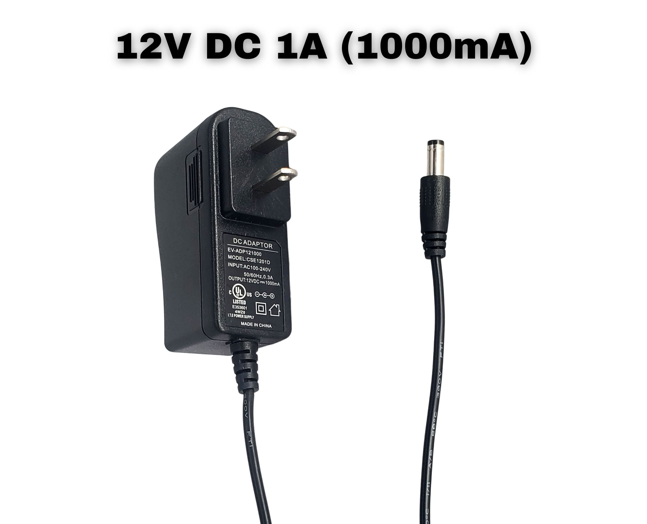 Evertech 12V DC 1A Power Supply Adapter 1000mA Wall Charger for 12 Volt ...