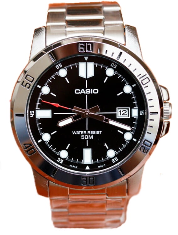 Mens Analog Stainless Steel Band and Case Silver Black Dial 50-meter ...