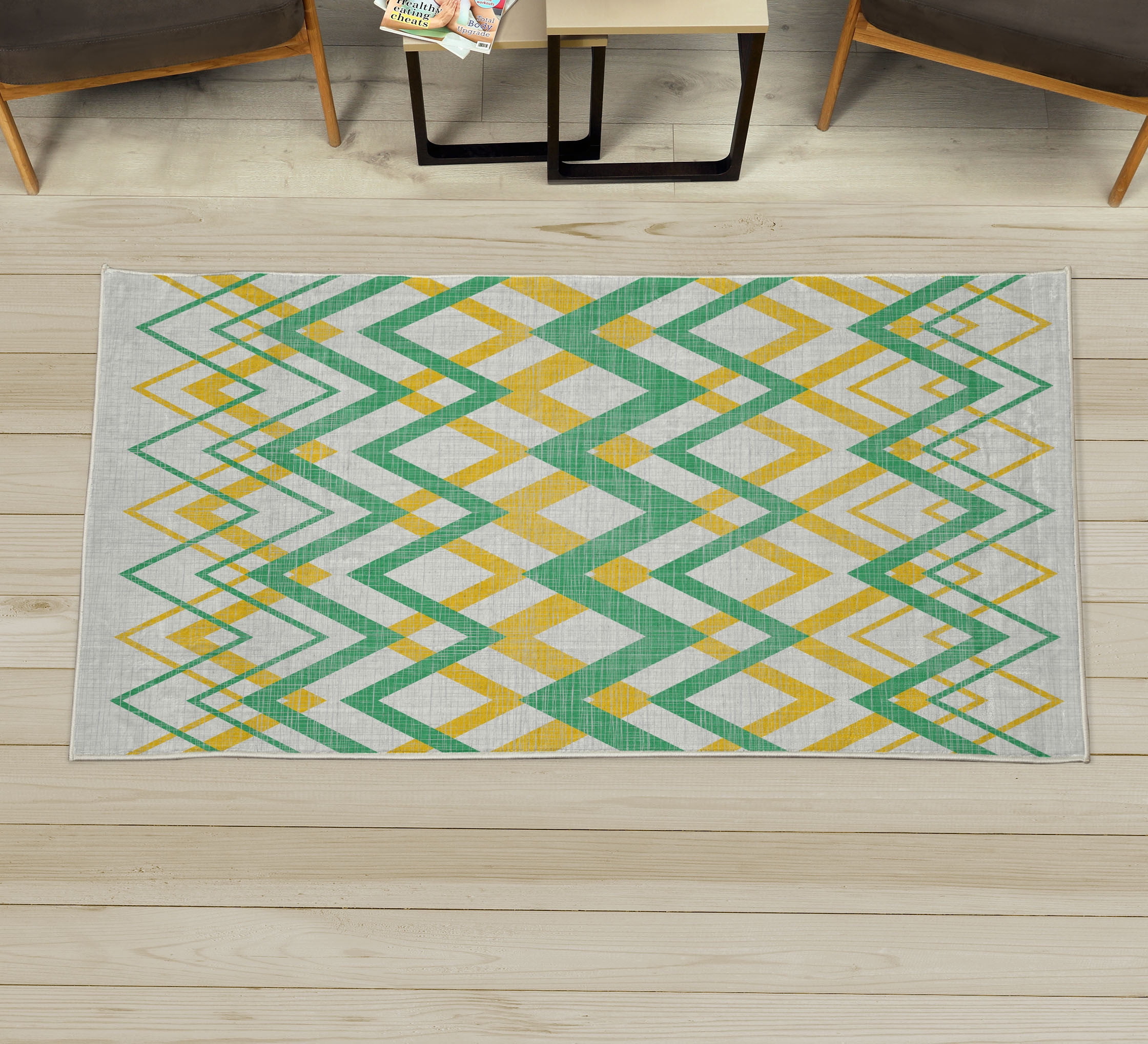 Chevron Decorative Rug, Vintage Overlapping Zigzag Lines Thin and Thick ...