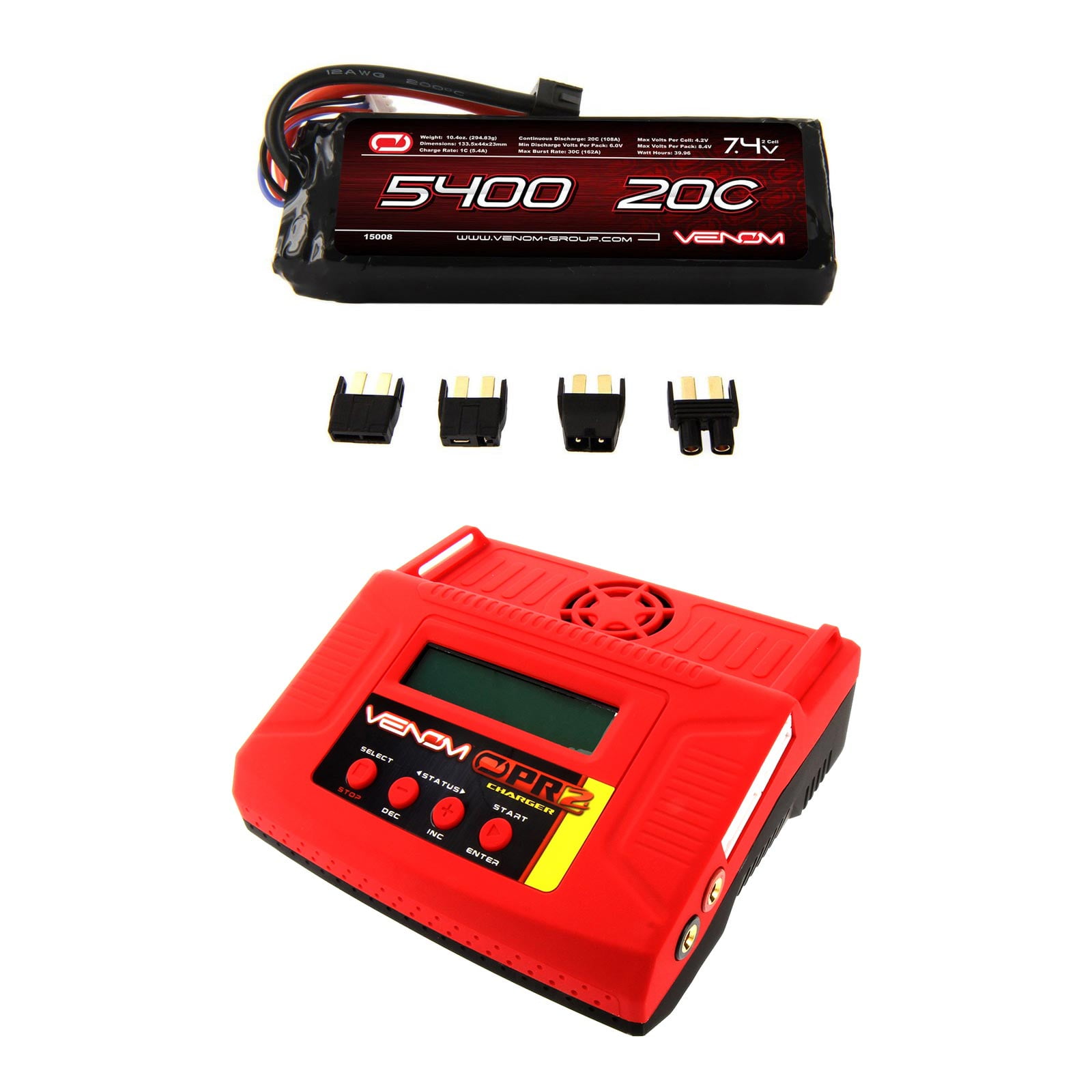 Venom 20C 2S 5400mAh 7.4 LiPo Battery with Universal Plug and Venom Pro ...