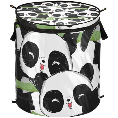 Panda with Bamboo Popup Laundry Hamper with Handles Foldable Clothes ...