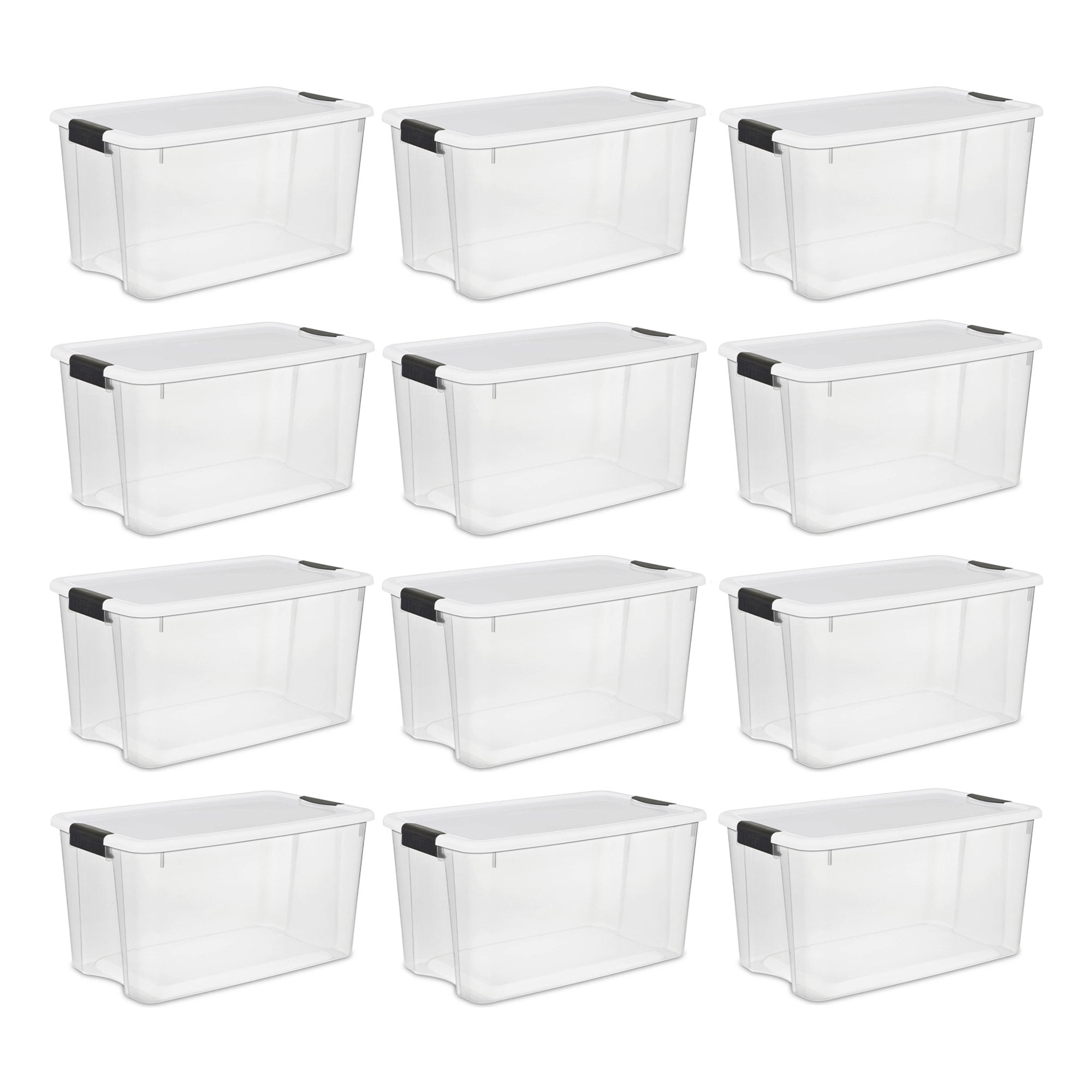 Sterilite 70 Quart Clear Plastic Storage Bin with White Latch Lid, 12 ...