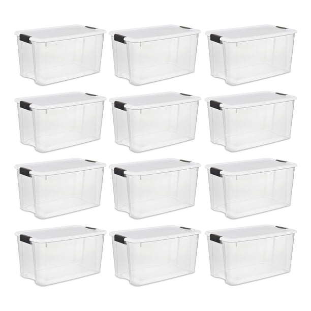 Sterilite 70 Quart Clear Plastic Storage Bin with White Latch Lid, 12 ...