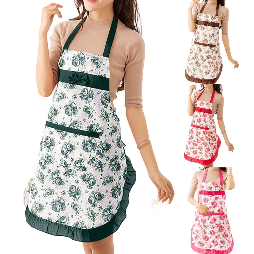 Zhaomeidaxi Cooking Aprons for Women with Pockets Floral Pattern, Cute ...