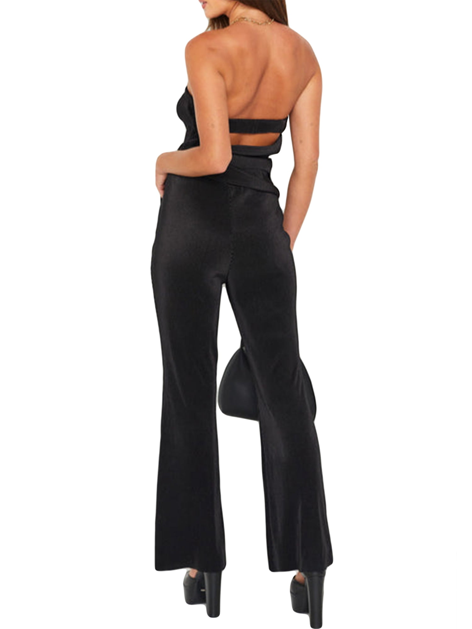 Nituyy Women Casual 2 Piece Pants Outfits Strapless Tube Top Wide Leg Pleated Pants Set Summer