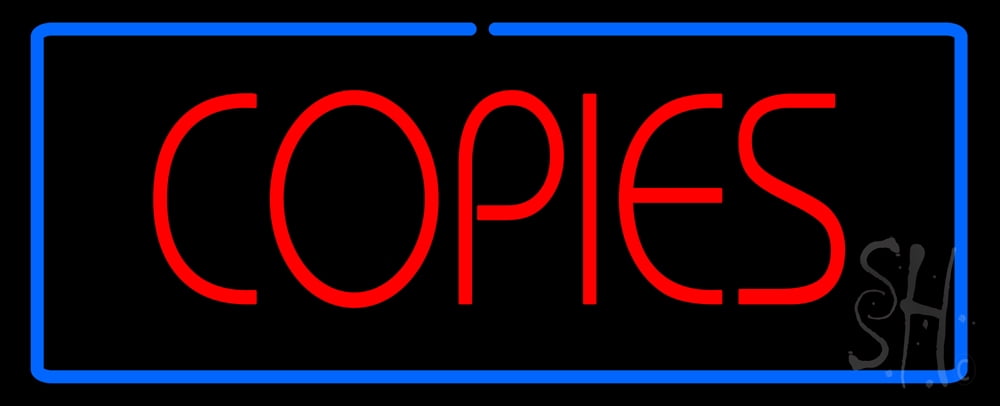 Red Copies Blue Border LED Neon Sign 10 x 24 - inches, Clear Edge Cut ...