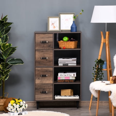 ammoon Retro 4-Drawer Dresser Storage Cabinet with 4-Tier Shelves for ...