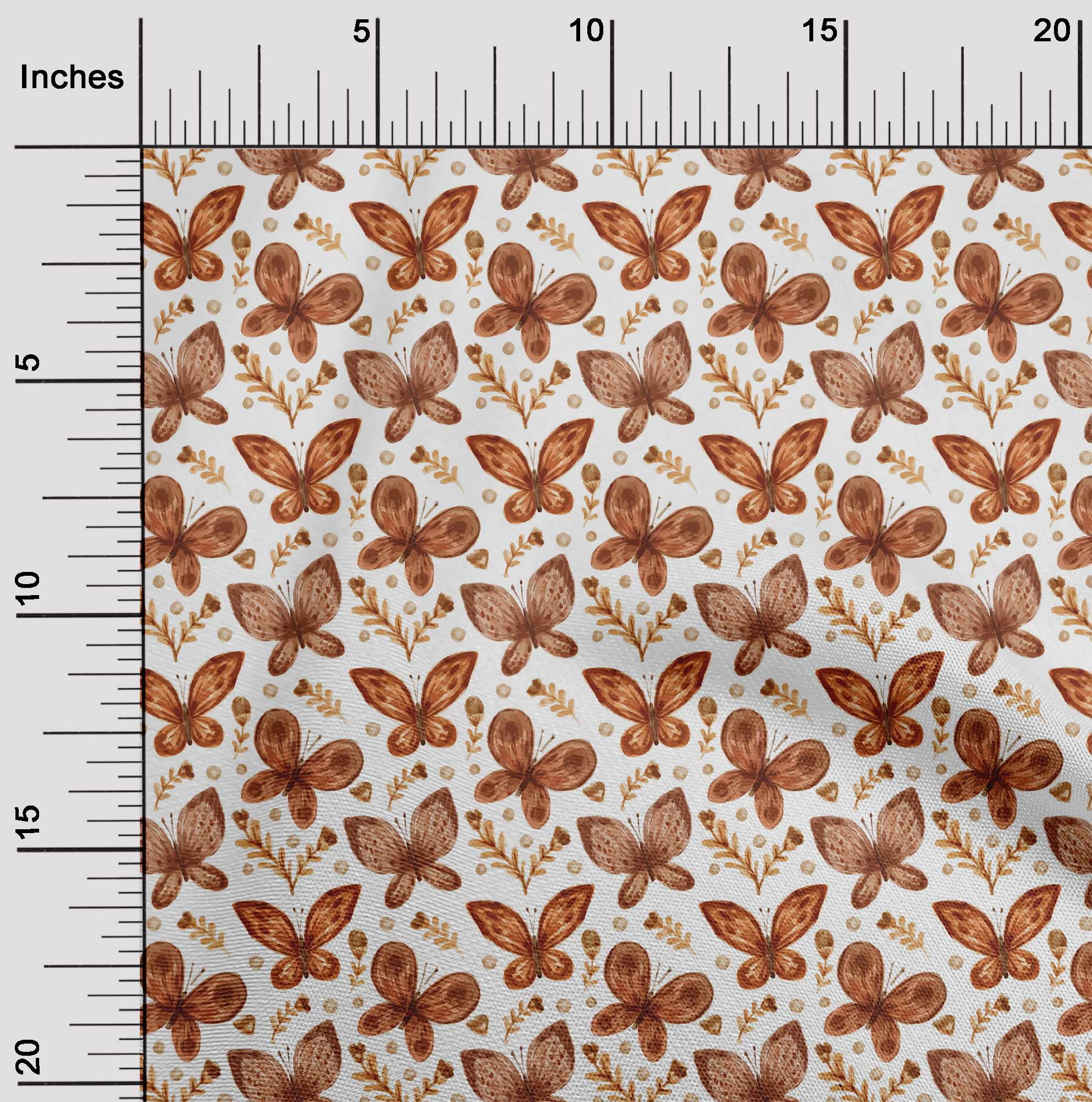 oneOone Silk Tabby Rust Brown Fabric Insect & Floral Feather Sewing ...