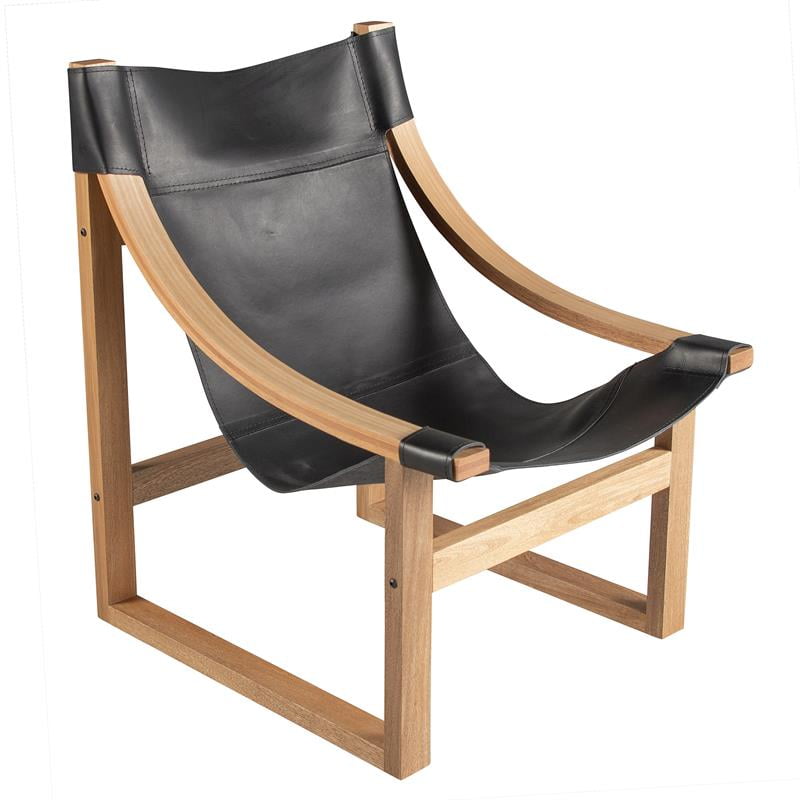 Lima Black Top Grain Leather and Solid Wood Sling Chair - Walmart.com
