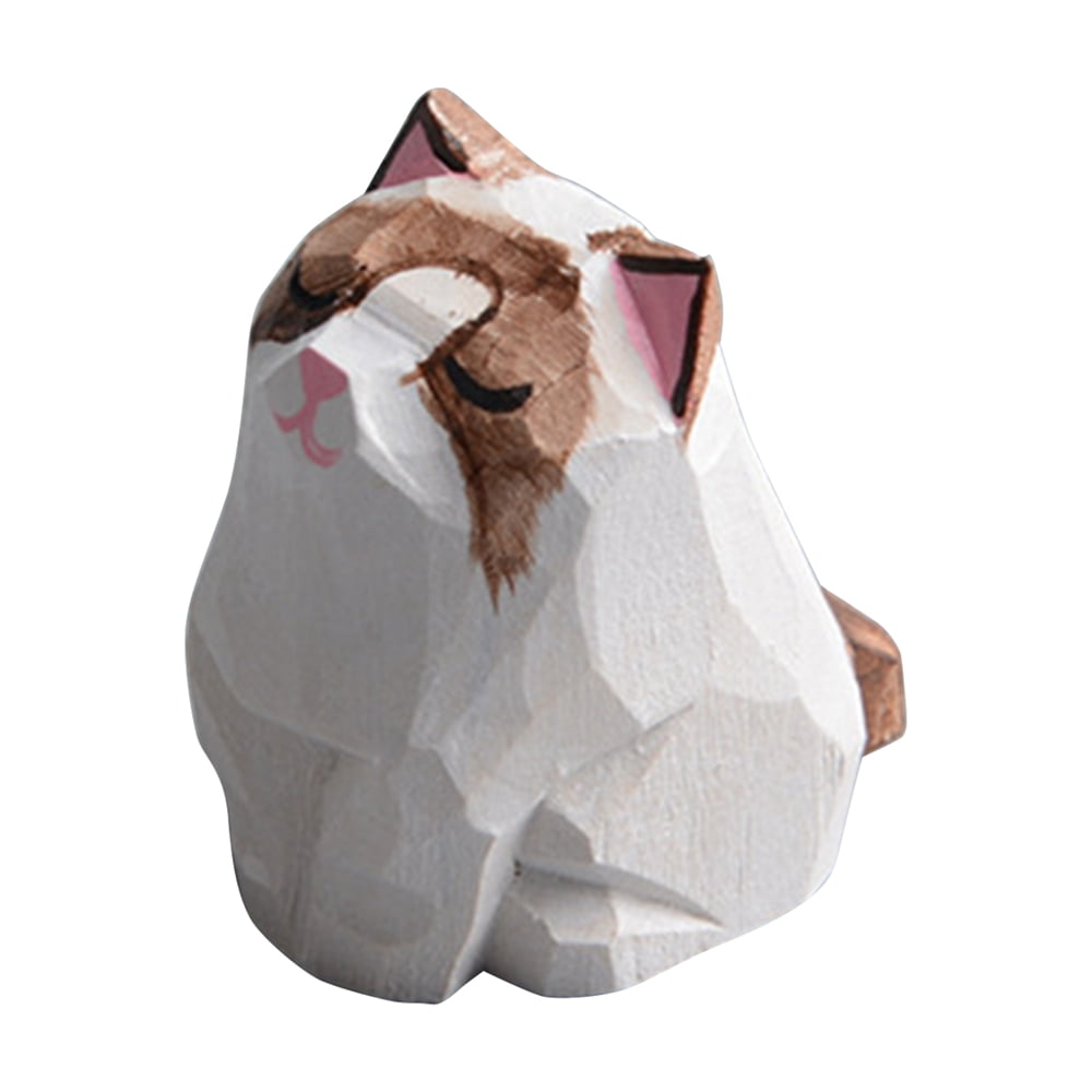 Lovely Small Carved Orange Cat Figurine, 1.4" DIY Handmade Wood Kitten ...