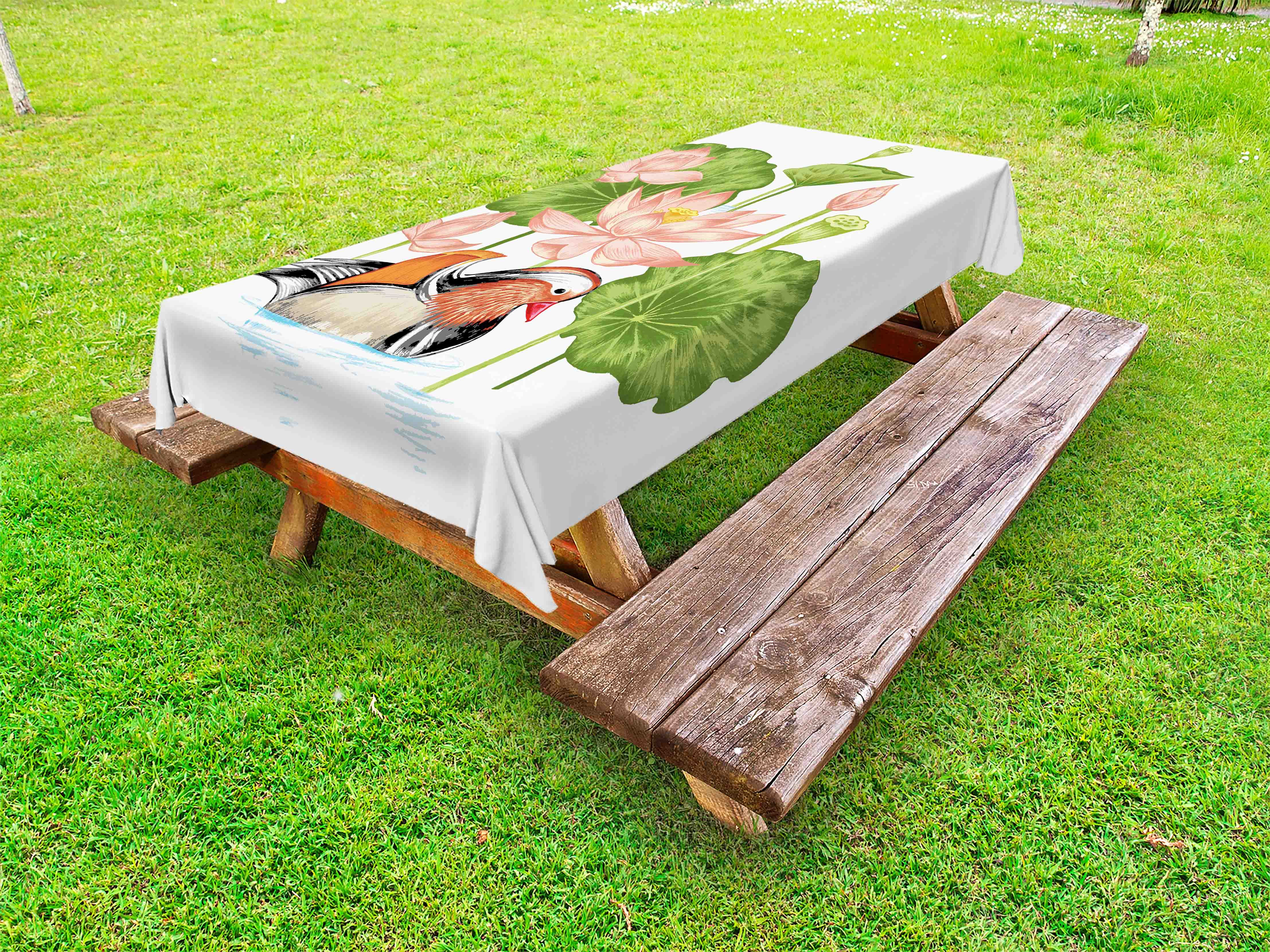 Rubber Duck Outdoor Tablecloth, Baby Mandarin Duckling in Pond with ...