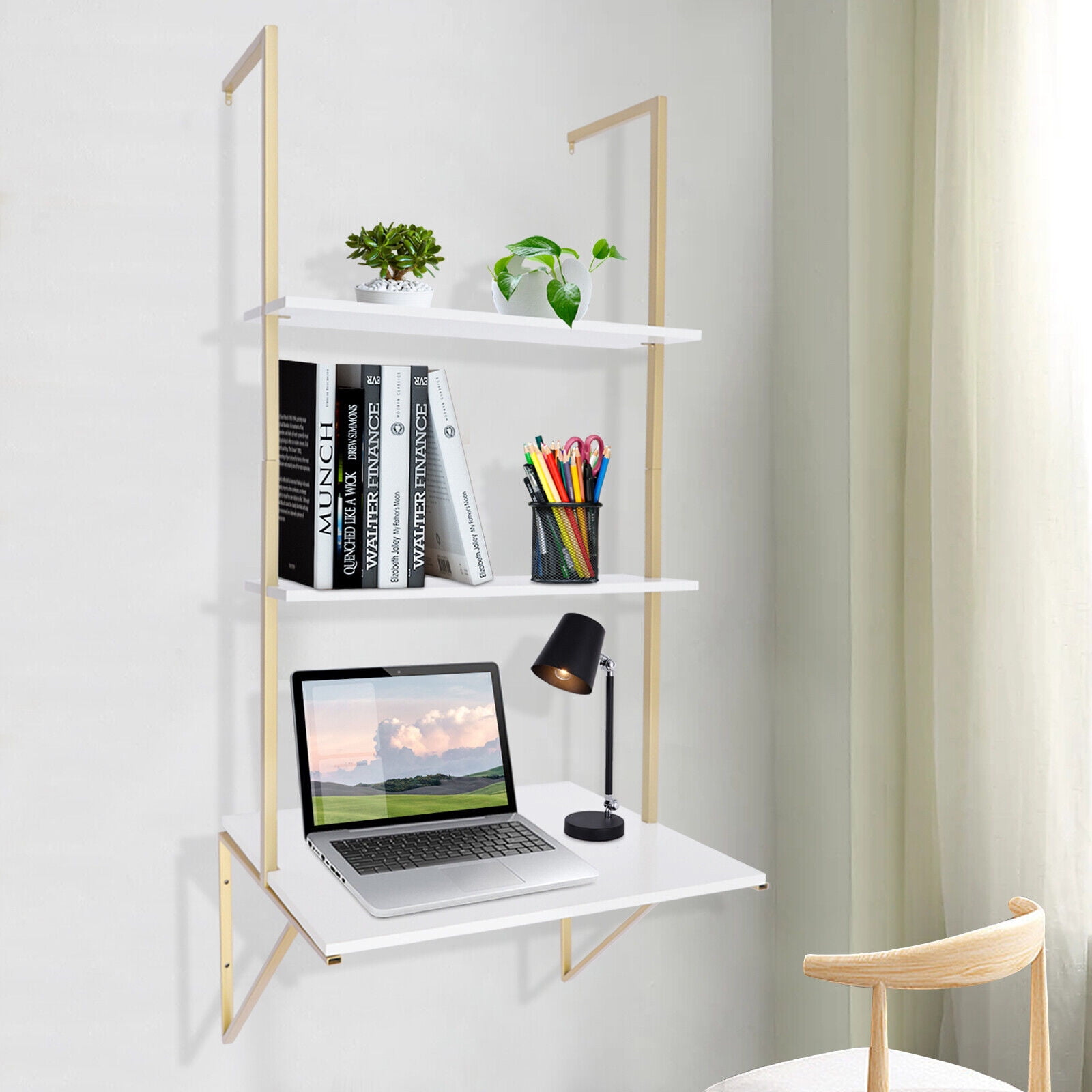 Miumaeov 3 Tier Standing Desks Ladder Desk Wall Mounted Shelf Floating ...