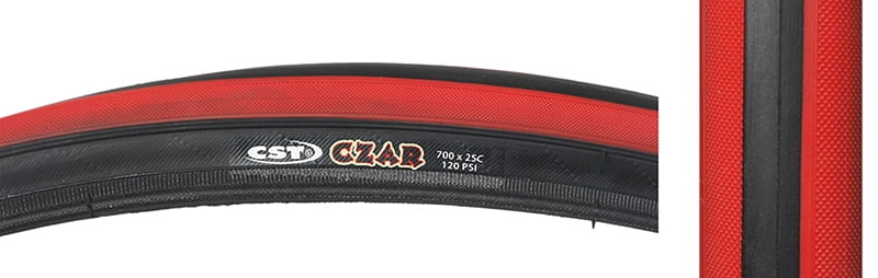 CST Czar Comp Tire Black Red 700x25c Clincher Road Race Fixed Gear Bike ...