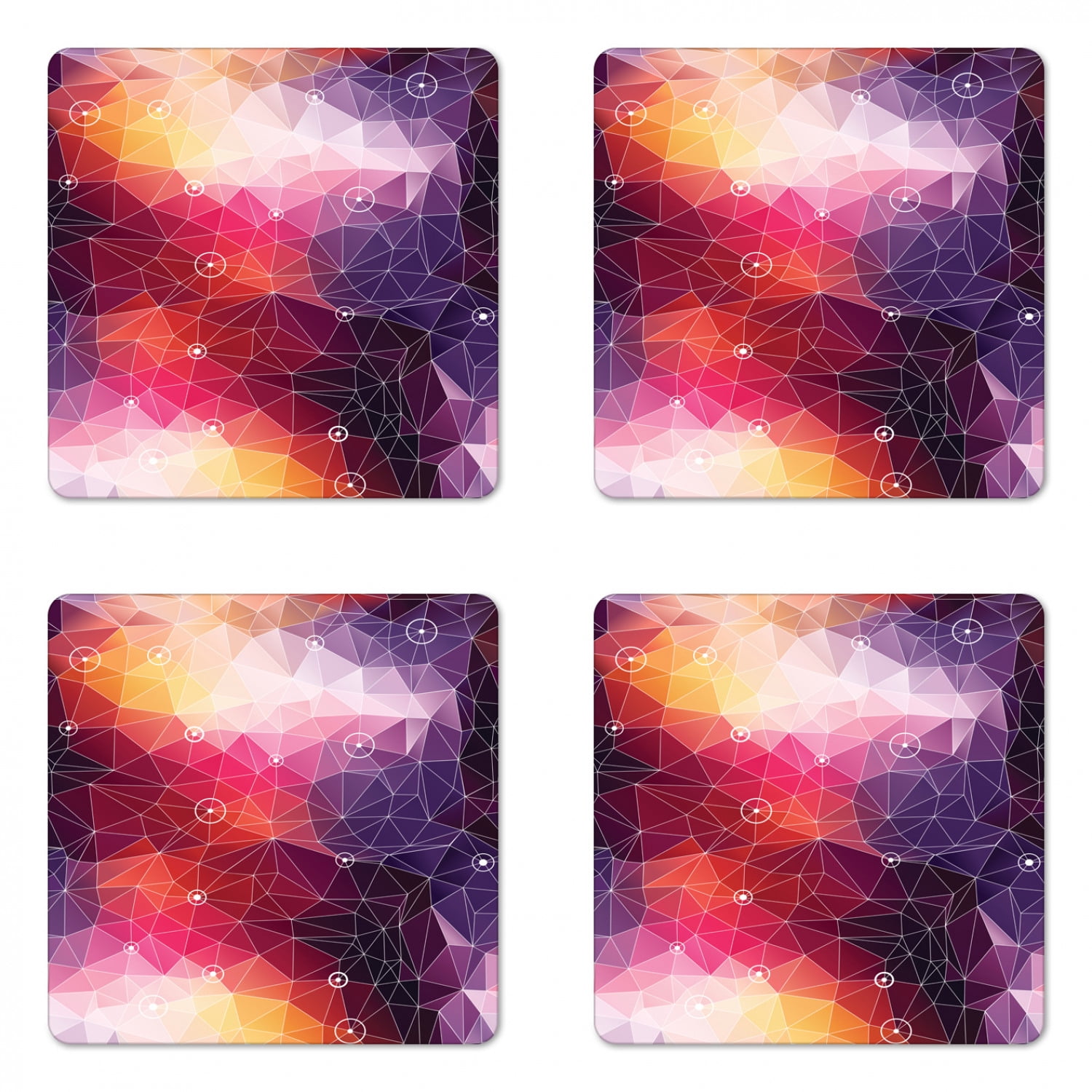Psychedelic Coaster Set of 4, Poly Art Style Geometric Fractal ...