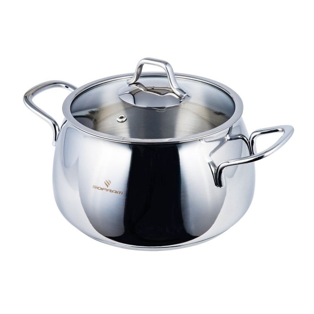 Venus Stainless Steel Deep Stock Pot with Glass Lid 2.1-qt. (2 L) Soup ...