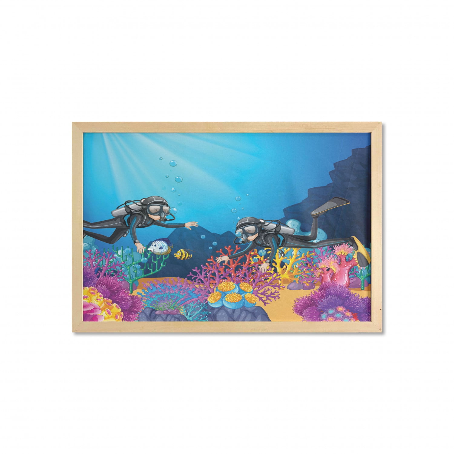 Deep Sea Wall Art with Frame, Scuba Diving Themed Cartoon Graphic of ...