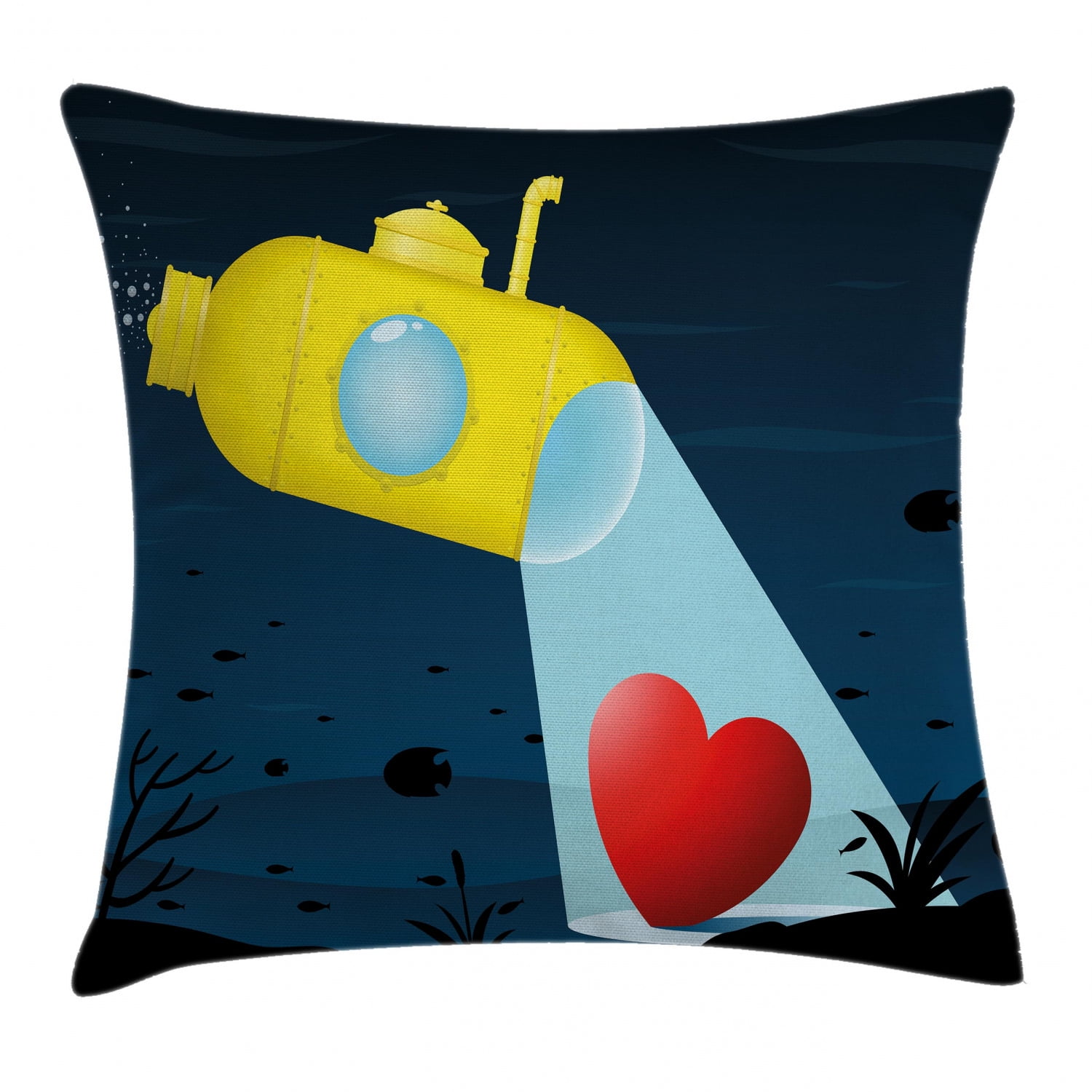 Yellow Submarine Decor Throw Pillow Cushion Cover, Illustration of a ...