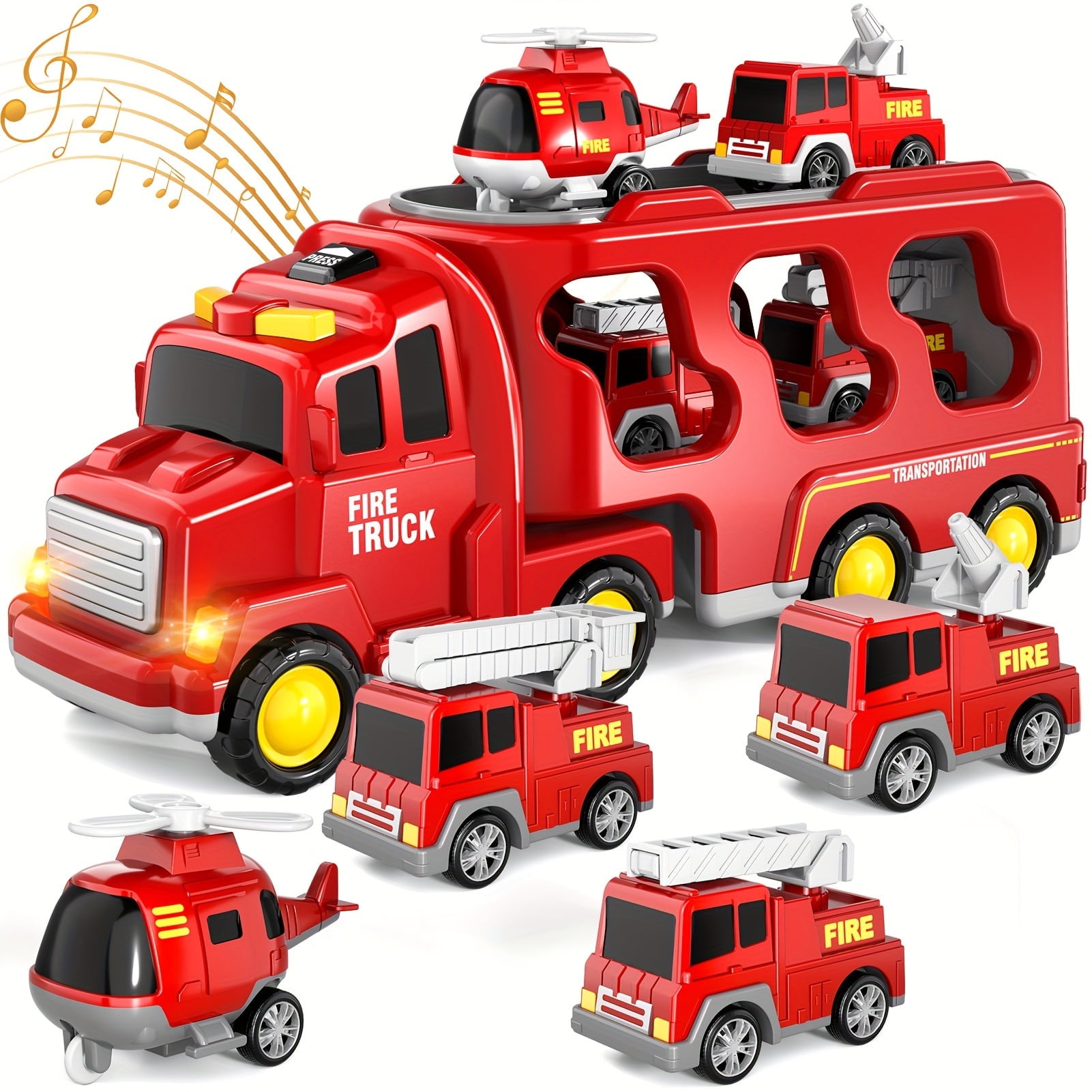 Click here for Yoptop 5 In 1 Fire Truck Carrier Toys - Friction P... prices