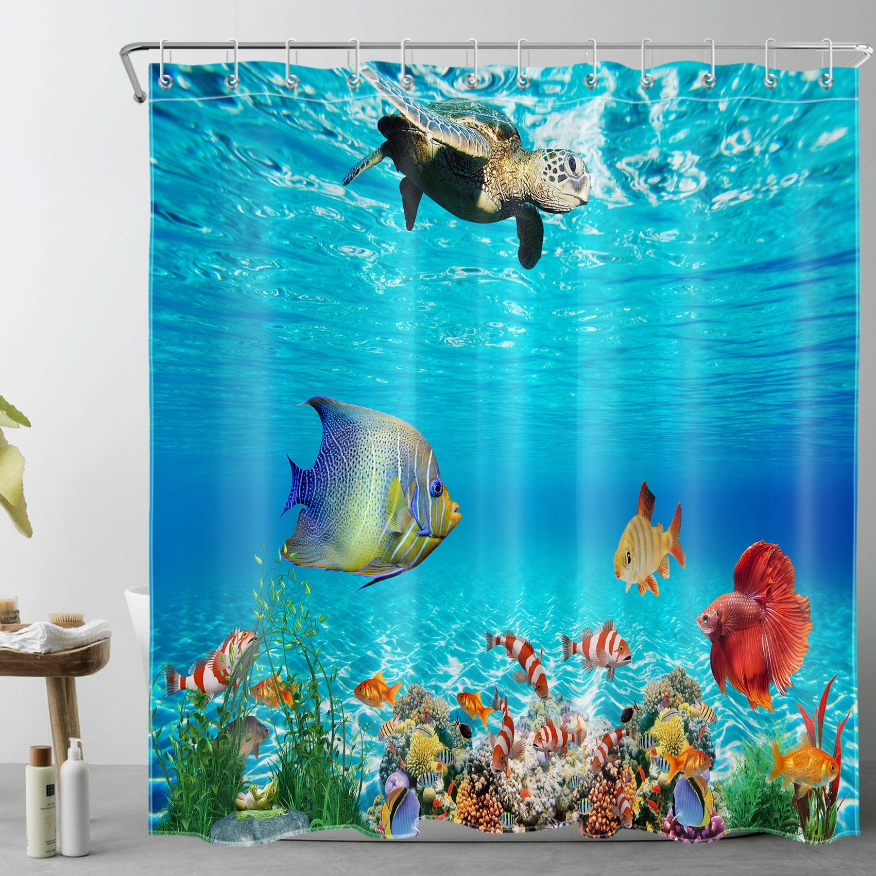 Hvest Underwater World Shower Curtain For Bathroom Funny Sea Turtle