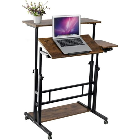 Mobile Standing Desk, Rolling Table Adjustable Computer Desk, Stand Up ...