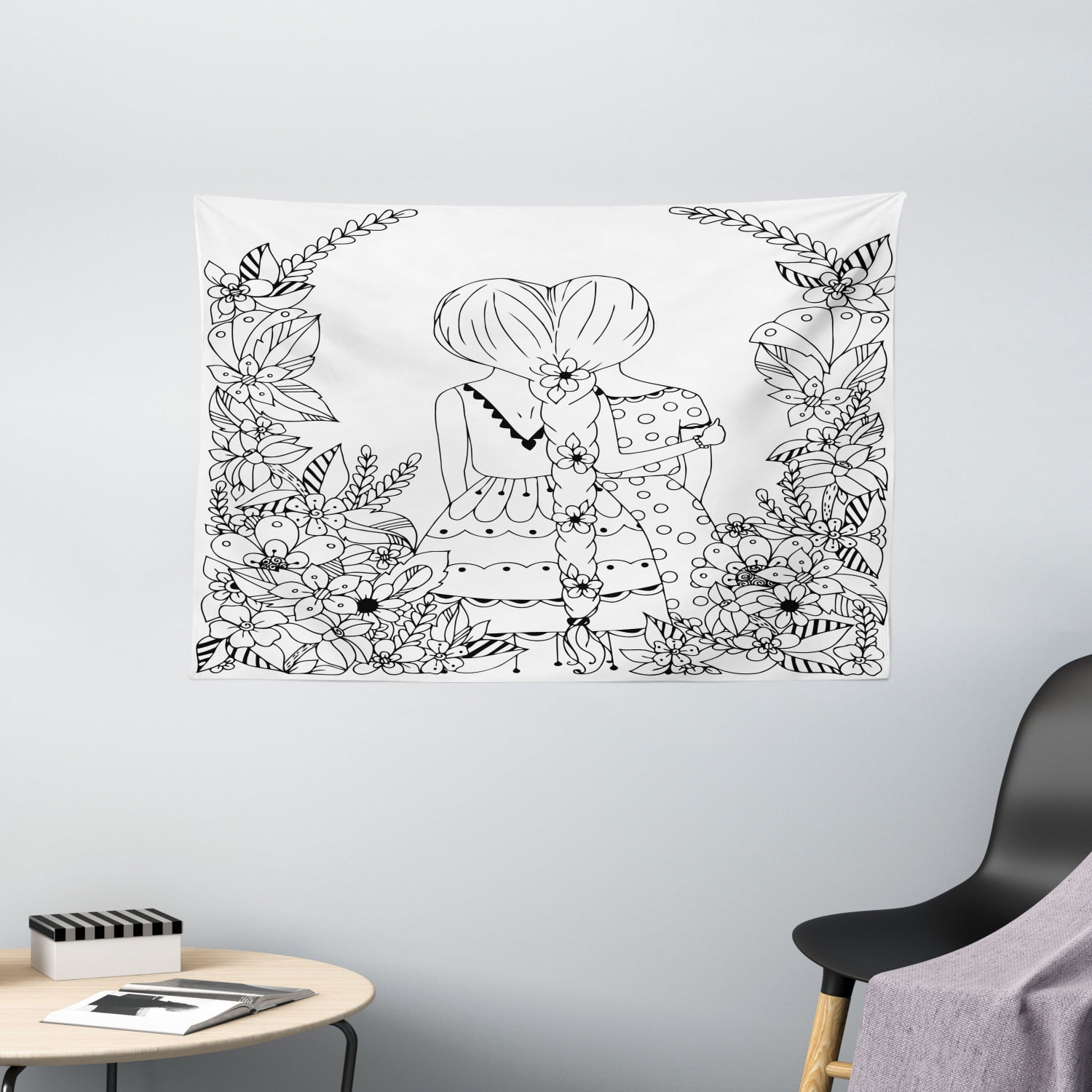 Doodle Tapestry, Girlfriends with Conjoined Ponytails Hugging ...