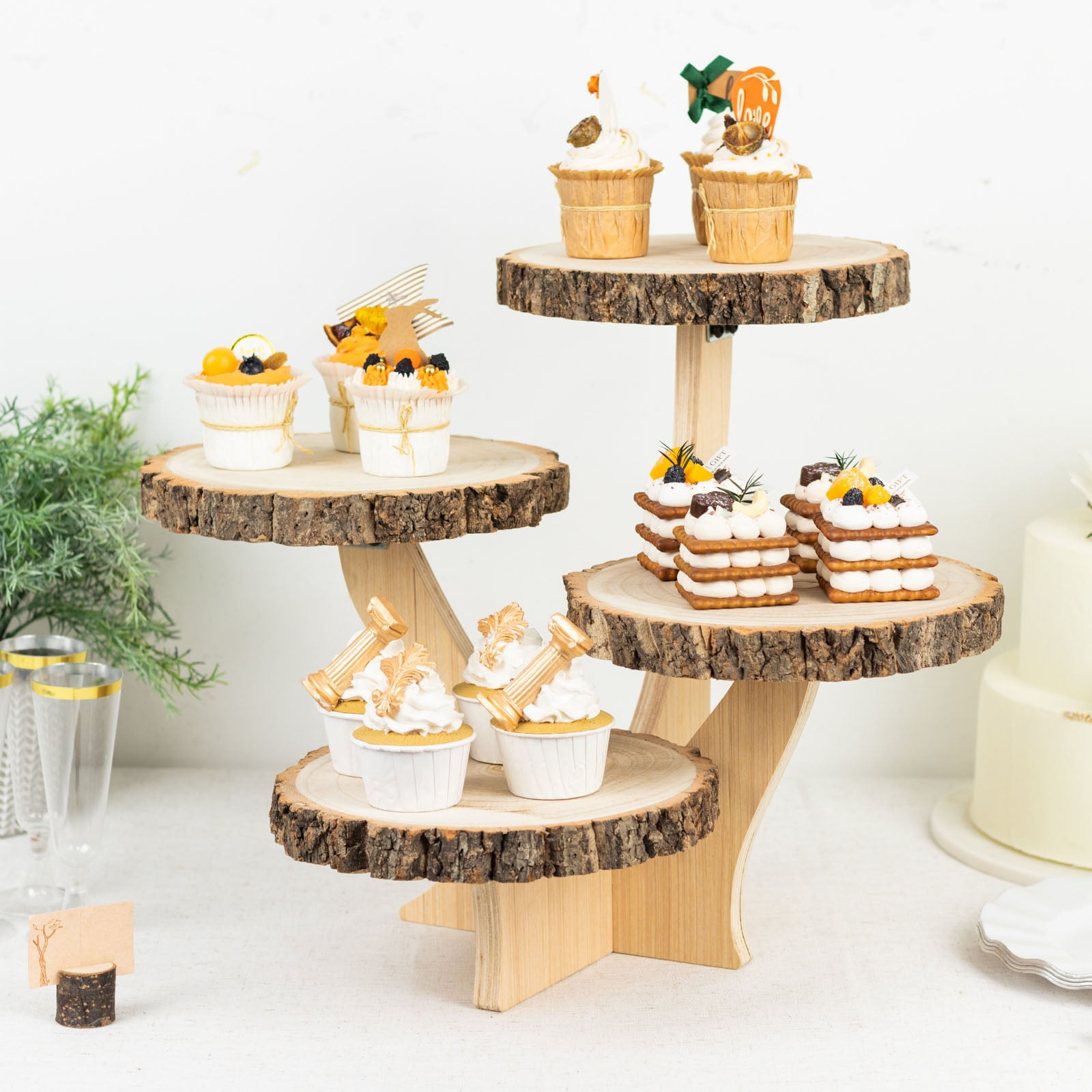 Efavormart 15" Tall 4-Tier Natural Farmhouse Style Wood Slice Cupcake ...