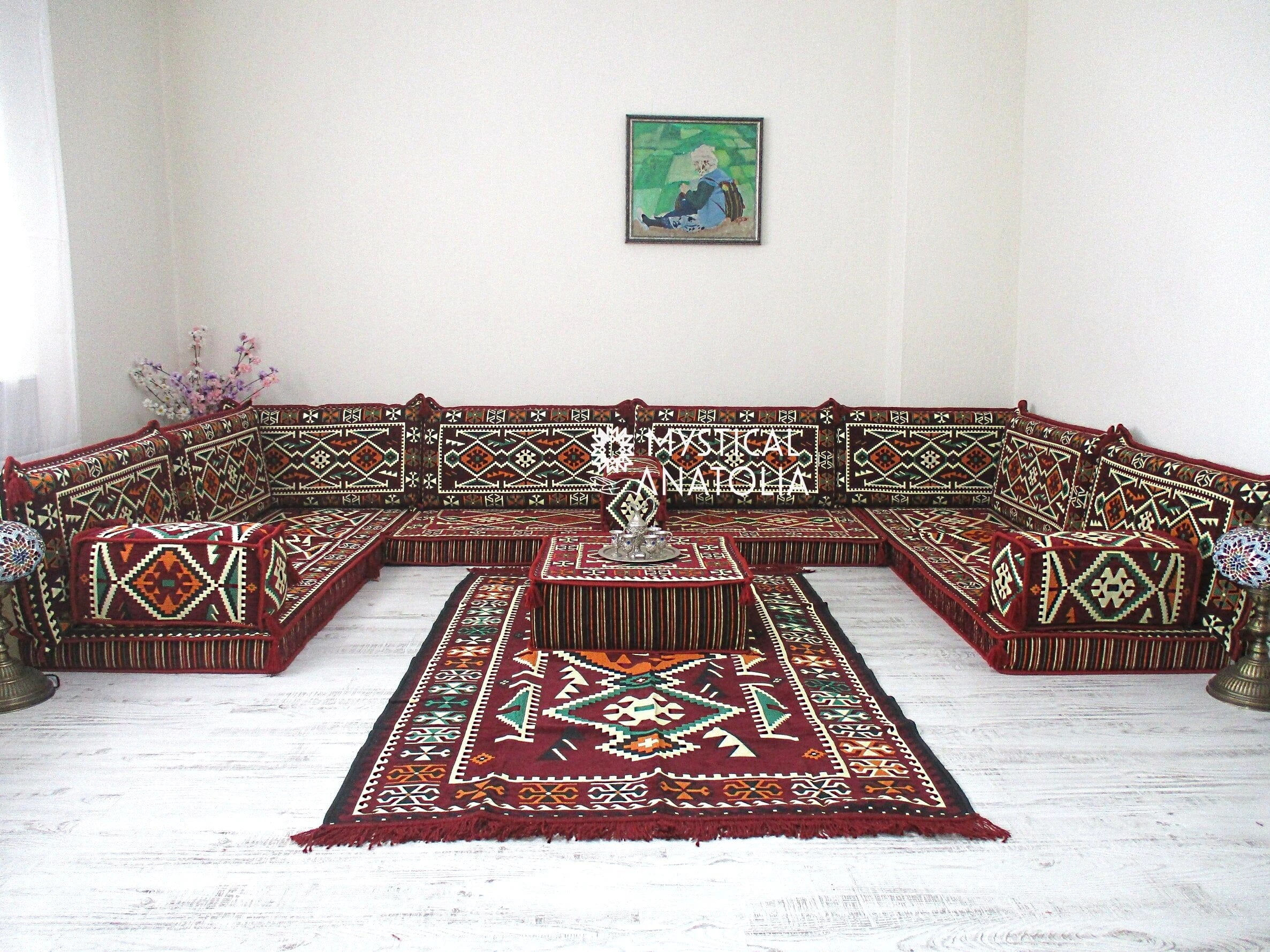 U Shape Arabic Floor Seating Sofa Majlis Cushions Oriental Jalsa Bench Area Traditional Arab Sofas Furniture Toshak Walmart