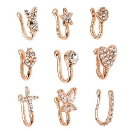 Non Pierced Nose Clip,9 Pcs Fake Nose Faux Nose Rings Fake Nose Studs ...