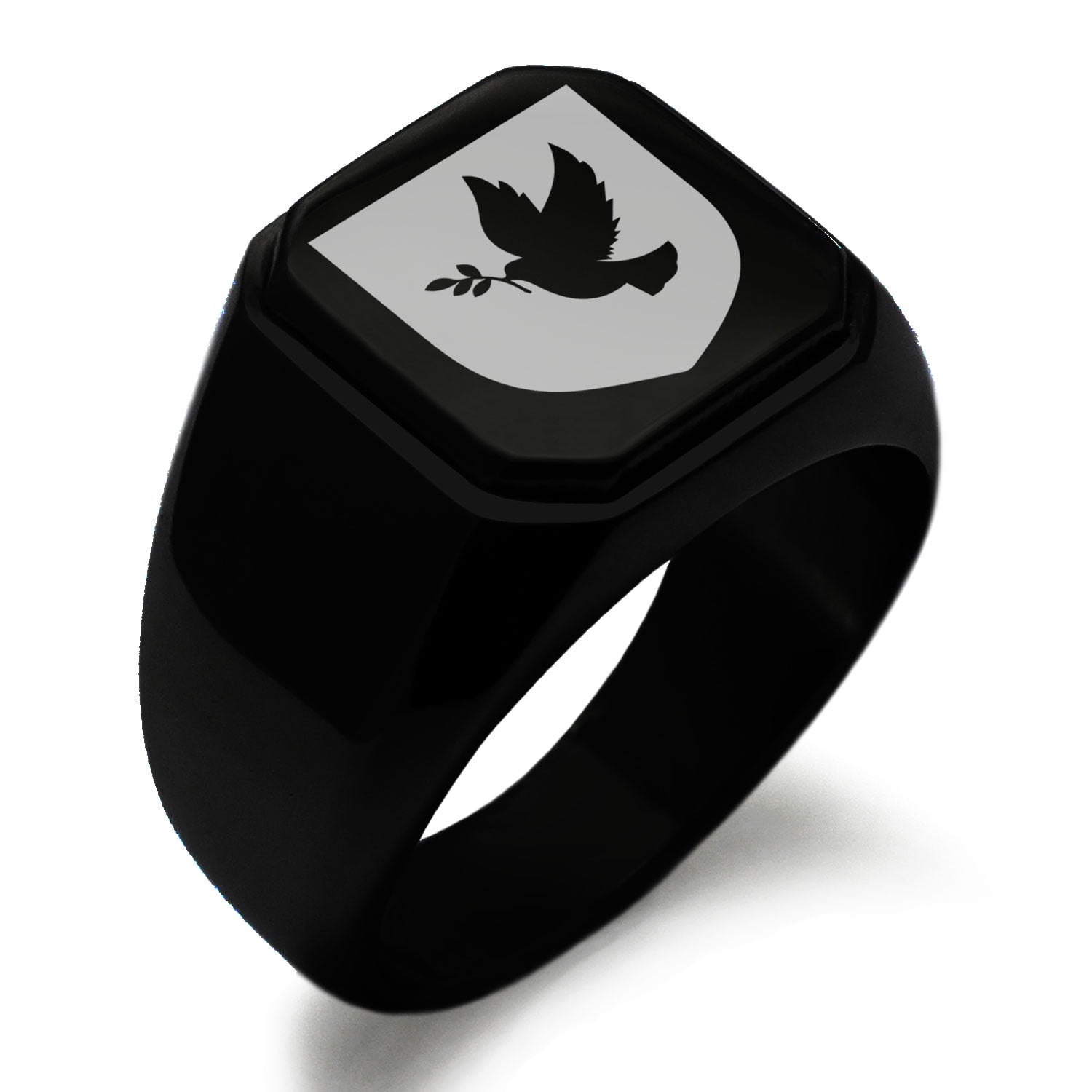 Stainless Steel Dove Peace Coat of Arms Shield Engraved Square Flat Top ...