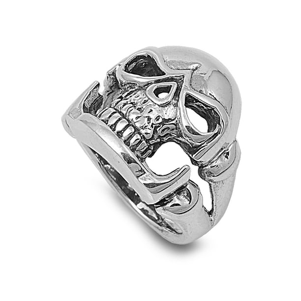 925 Sterling Silver Undertaker Skull Ring Size 10 - Walmart.com