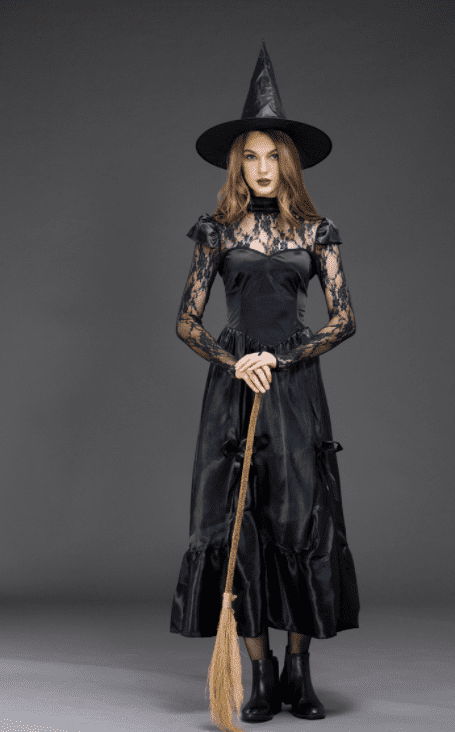 Women's Lace Dress Show Costume Sexy Black Witch Role Play of Halloween ...