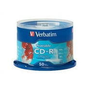 Verbatim, VER94904, 52X White Inkjet Printable CD-R Spindle, 50, White ...