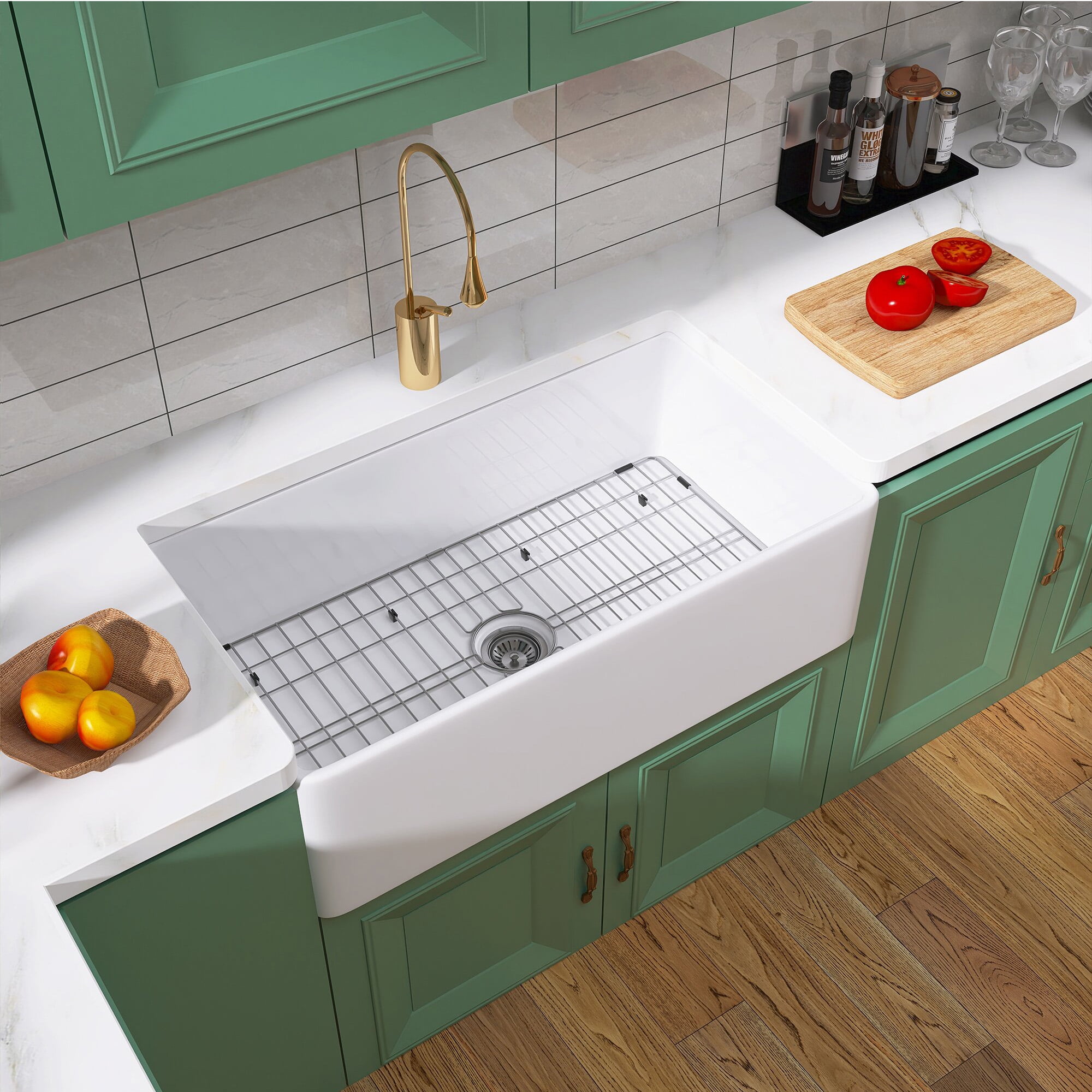 36 Inch Fireclay Farmhouse Kitchen Sink White Single Bowl Apron Front ...