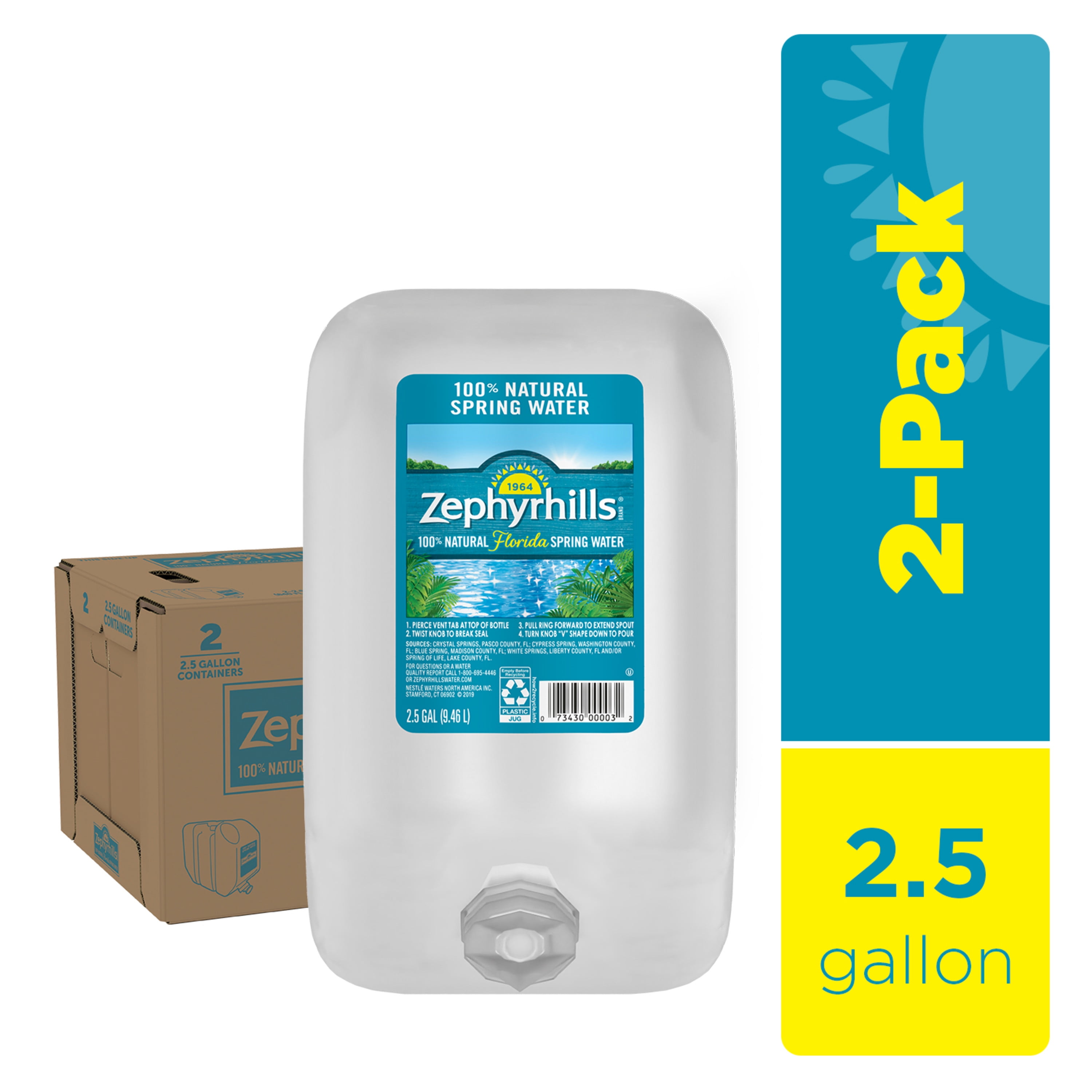 ZEPHYRHILLS Brand 100% Natural Spring Water, 2.5-gallon plastic bottle ...