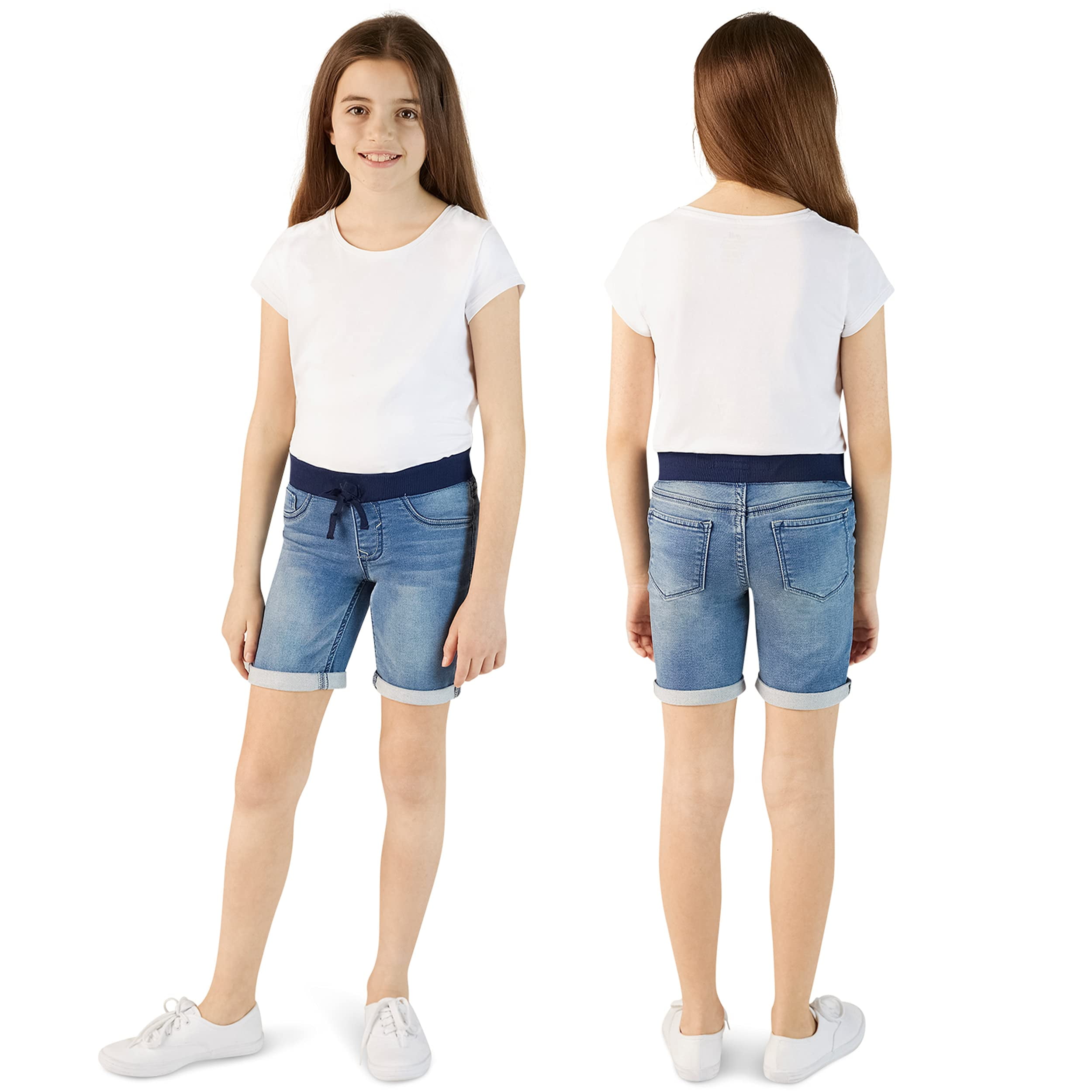 VIGOSS Girls' Jean Shorts - Casual Pull-On Knit Waist Bermuda Jean ...