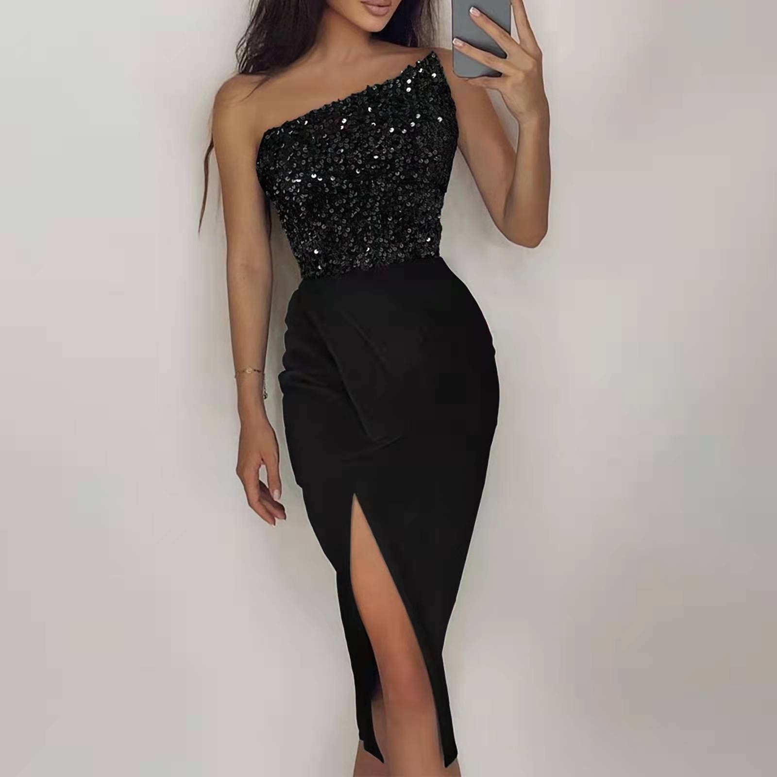 One Shoulder Black Dresses