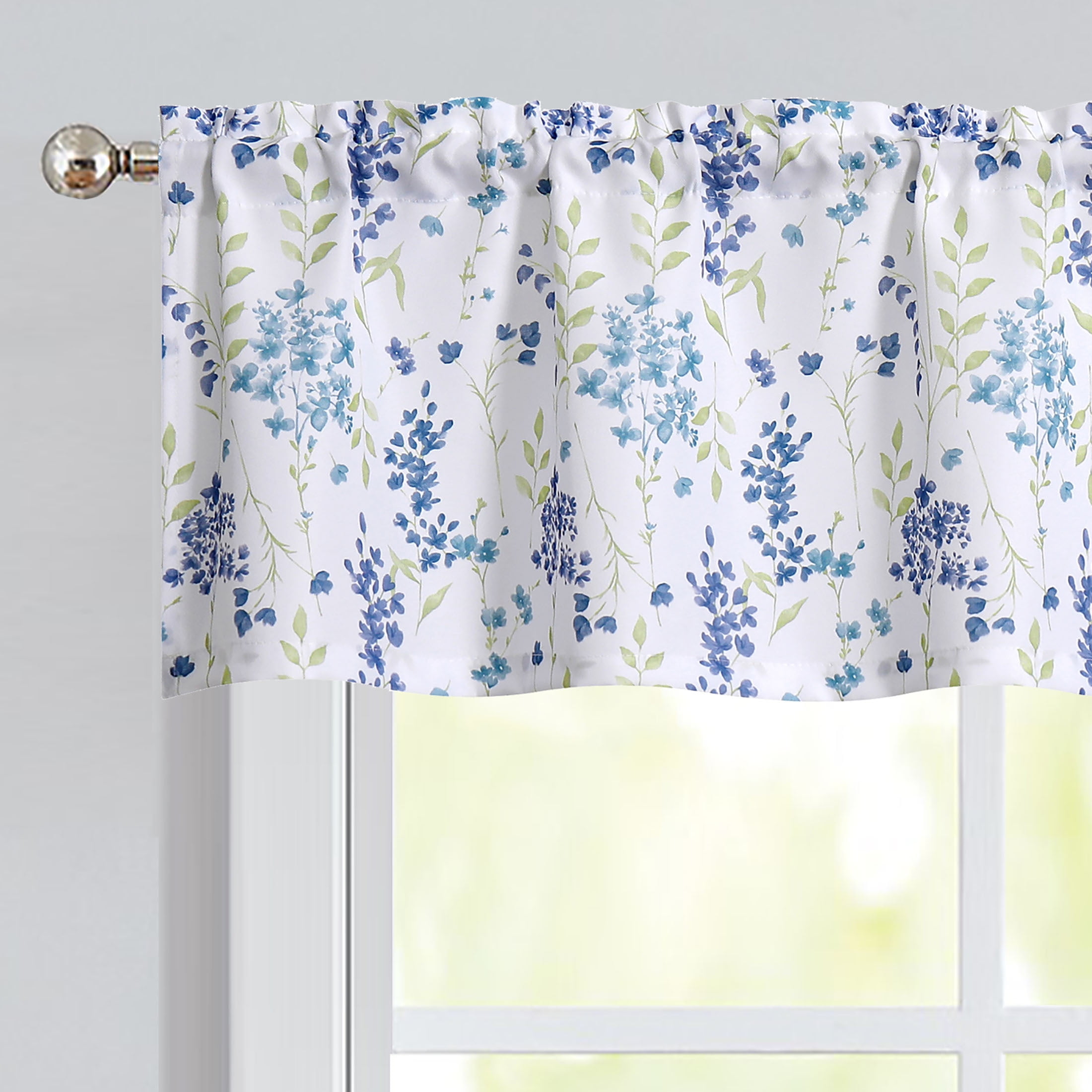 Bohogeo Blue Colorful Floral Kitchen Curtain Valance Botanical Flower ...