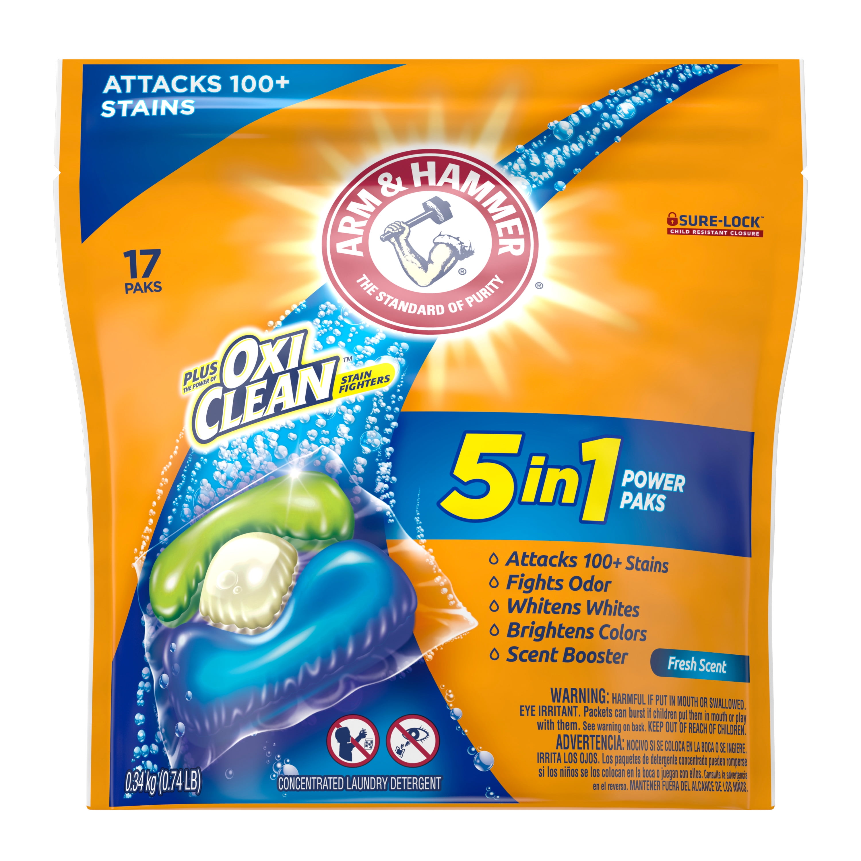 Arm & Hammer plus OxiClean 5-in-1 Power Paks, 17 Count (Packaging may vary) - Walmart.com ...