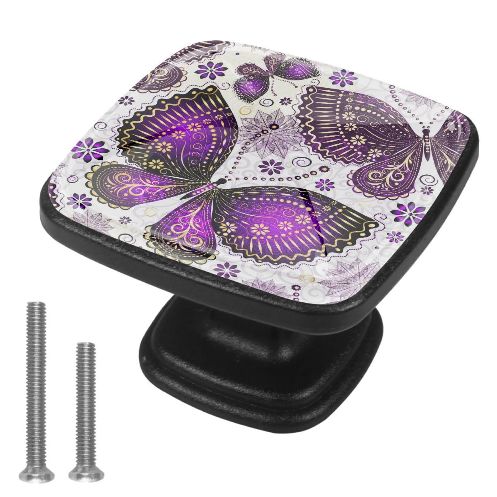 4 Pcs Cabinet Handle Drawer Pulls Violet-gold Butterflies Knobs with ...