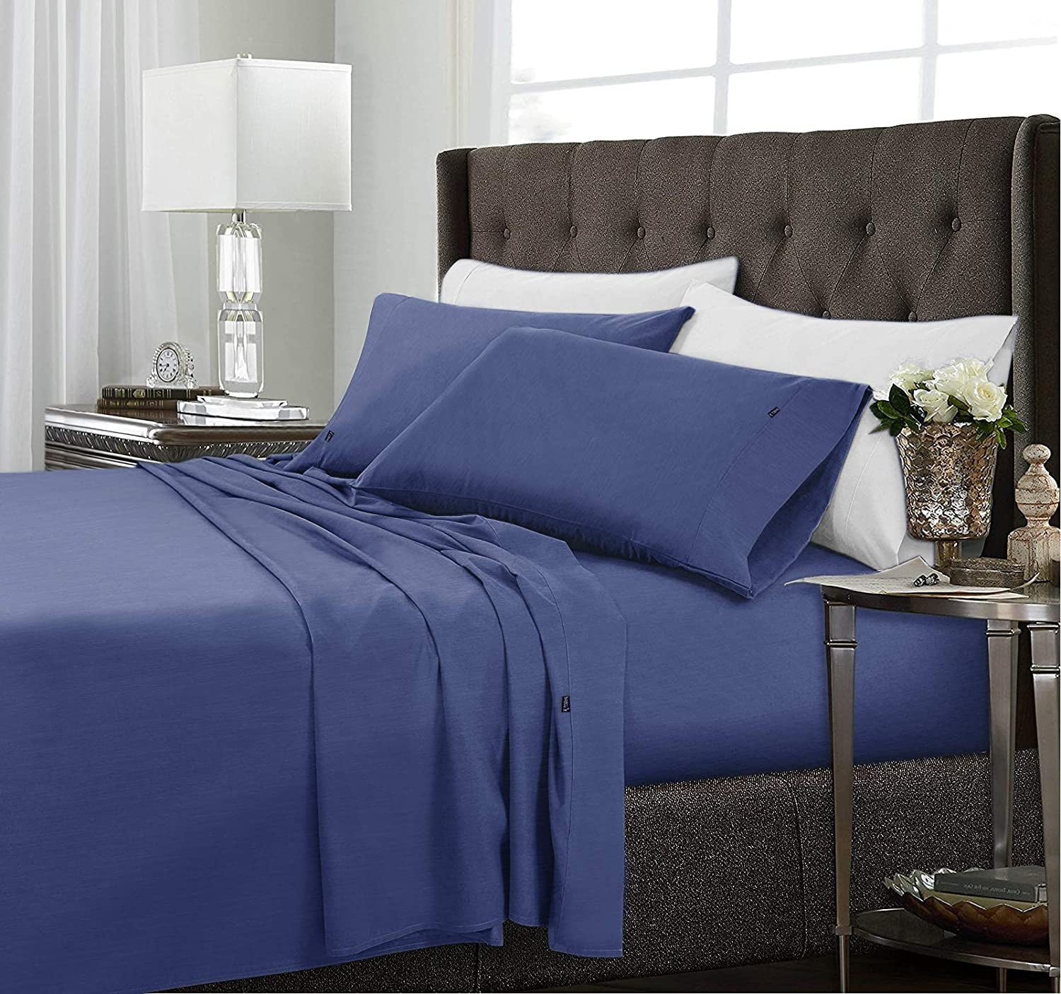 4 Piece Bamboo Microfiber Hyacinth Blue Full Sheet Set, Deep Pocket Bed ...