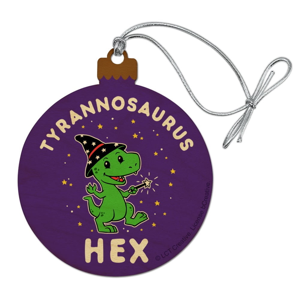 Tyrannosaurus Hex T-Rex Wizard Witch Funny Humor Wood Christmas Tree ...