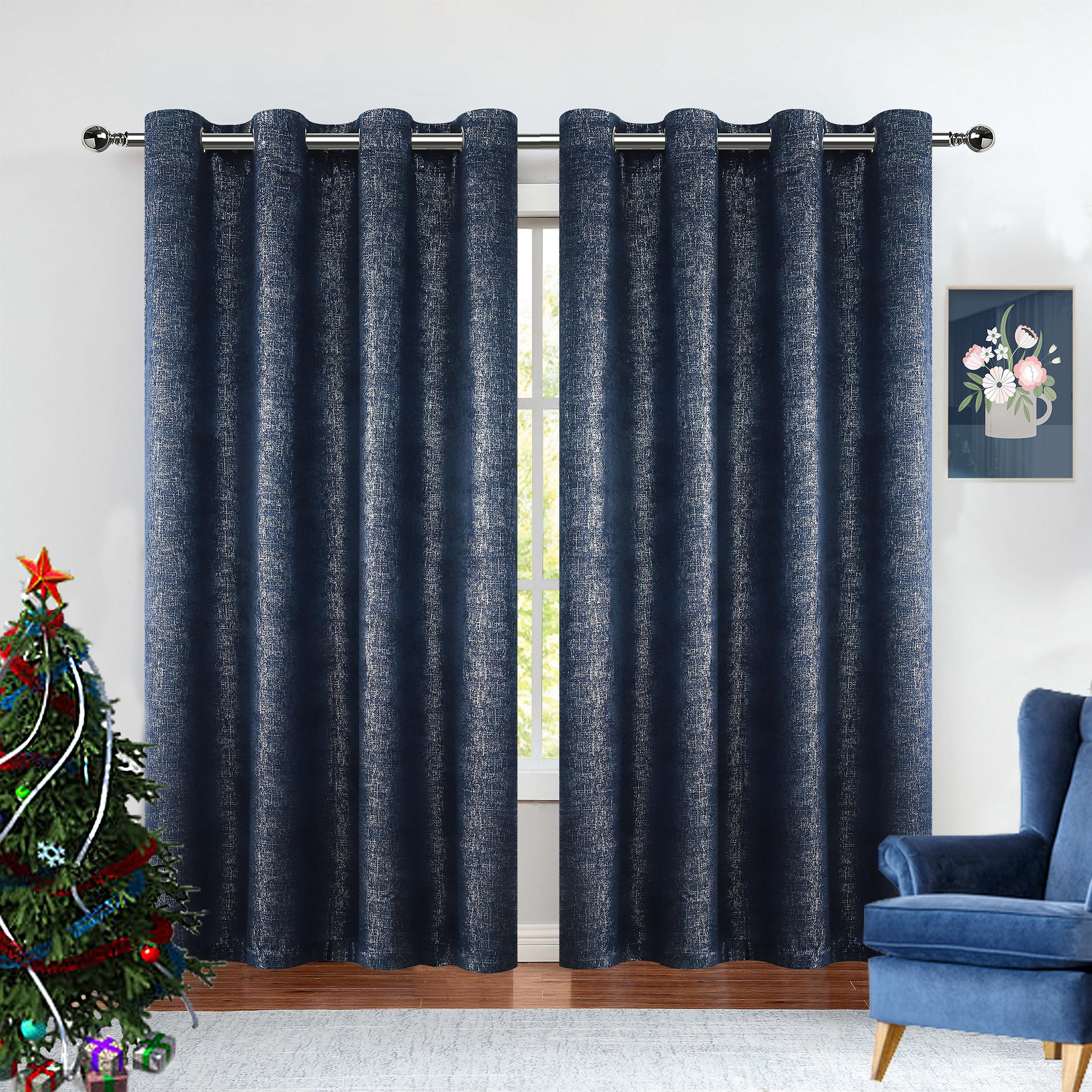 Pinewave Blackout Curtains Navy Sparkle Chic Room Darkening Drapes for ...