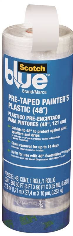 3M Scotchblue, Pre-Taped Drop Cloth, Plastic, 48 in x 30 yd - Walmart.com