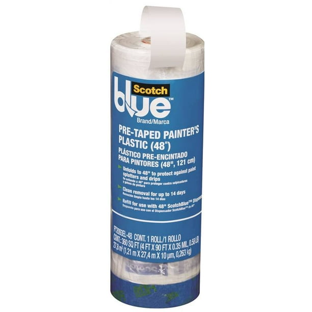 3M Scotchblue, Pre-Taped Drop Cloth, Plastic, 48 in x 30 yd - Walmart.com